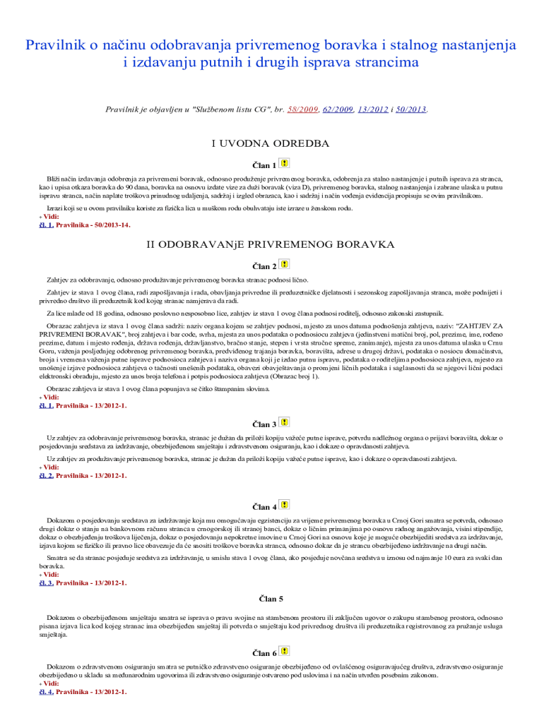 Fillable Online Pravilnik o nainu odobravanja privremenog boravka i ...