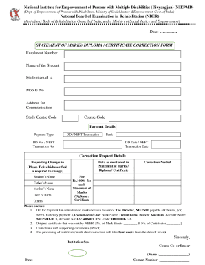 Fillable Online statement of marks/ diploma / certificate correction ...