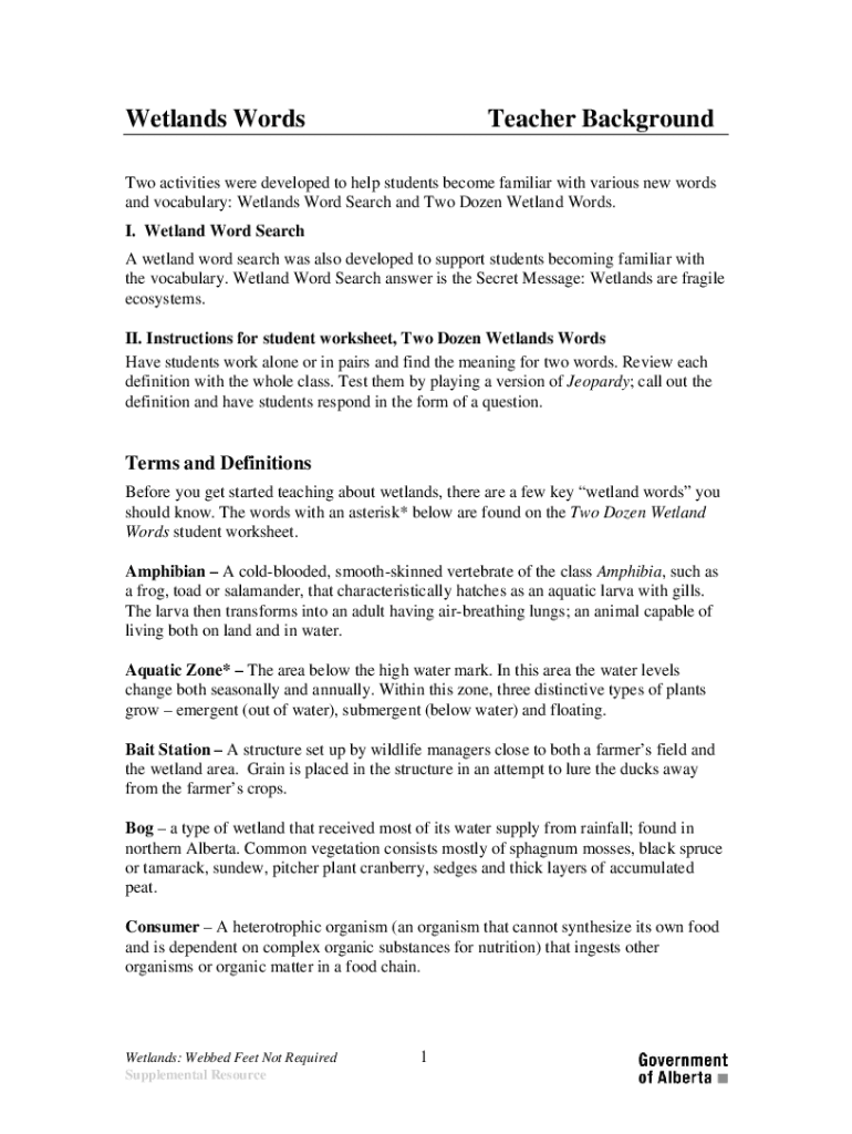 Fillable Online open alberta Wetlands Word Search Puzzle Activity with ...