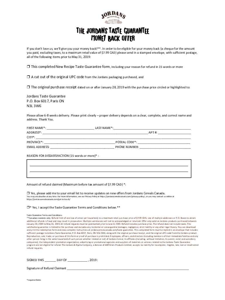 Fillable Online This completed New Recipe Taste Guarantee formA ... Fax Email Print - pdfFiller