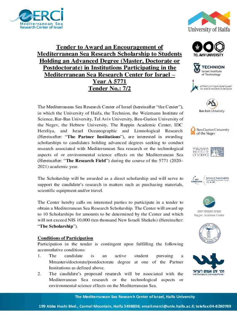 Fillable Online Tender to Award an Encouragement of Mediterranean Sea ...
