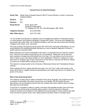 Fillable Online Consent Form for Adult Participant InitialsDate Fax ...