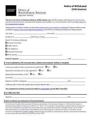 Fillable Online Notice of Withdrawal DVM Students This form is for ...
