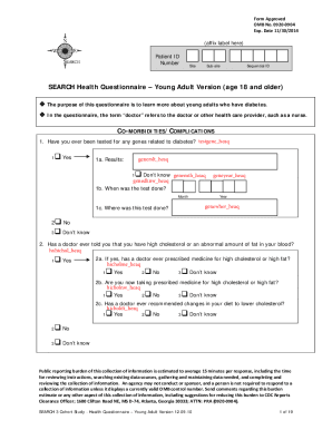 Fillable Online Cohort S3Health Questionnaire - Young Adult 18 and over ...