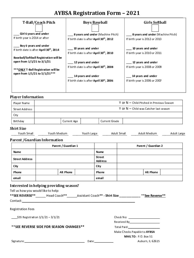 Fillable Online Auburn Youth Baseball and Softball AssociationHome Fax ...