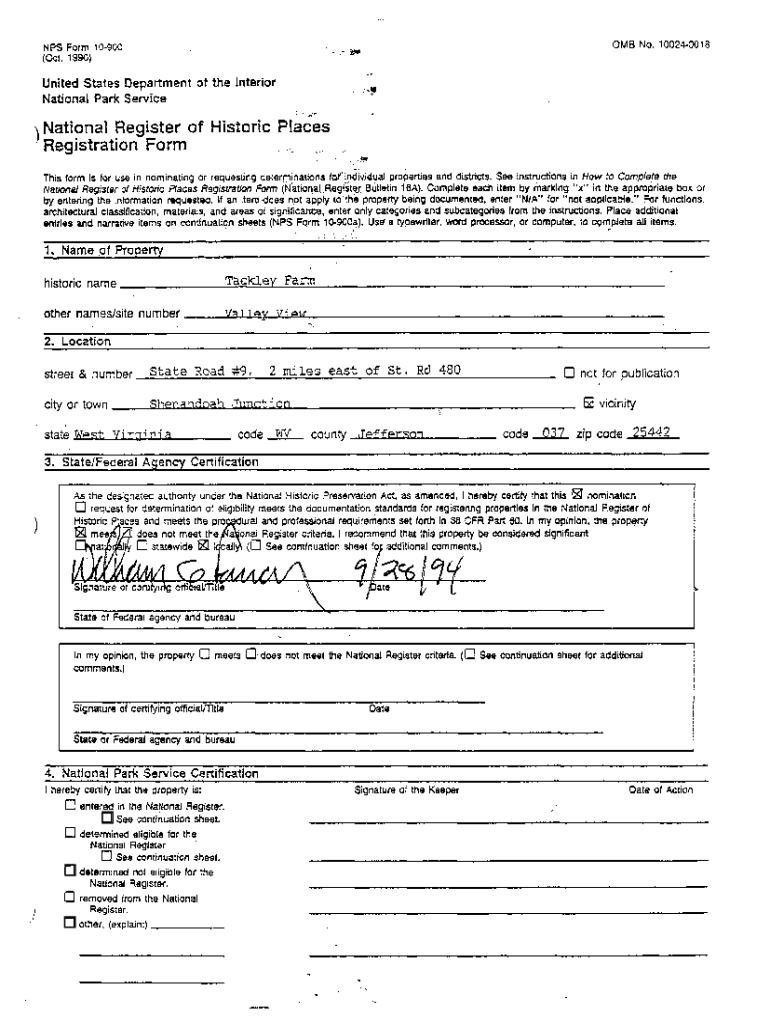 Fillable Online )National Register of Historic P Registration Form ...