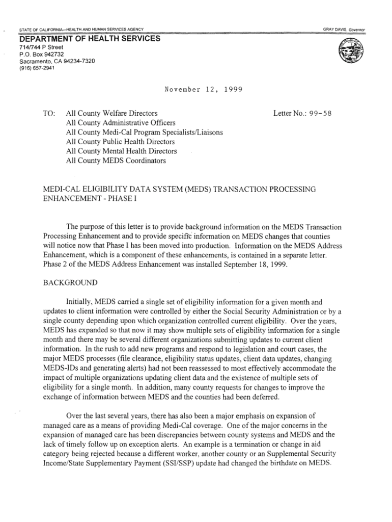 Fillable Online MEDI-CAL ELIGIBILITY DATA SYSTEM (MEDS) TRANSACTION ...