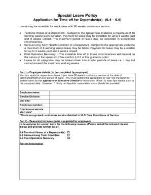 Fillable Online Special Leave Policy and Procedure - Human Resources ...