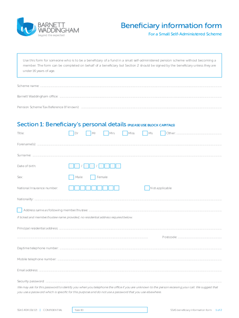 Fillable Online About small self-administered pension schemes (SSAS ...