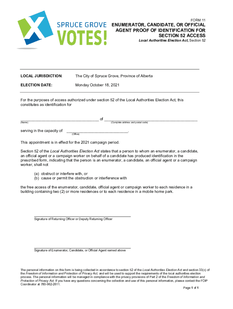 Fillable Online Enumerator, Candidate or Official Agent Proof of ...