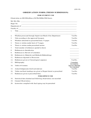Fillable Online uaf edu OBSERVATION FORM (THESIS SUBMISSION) FOR ...