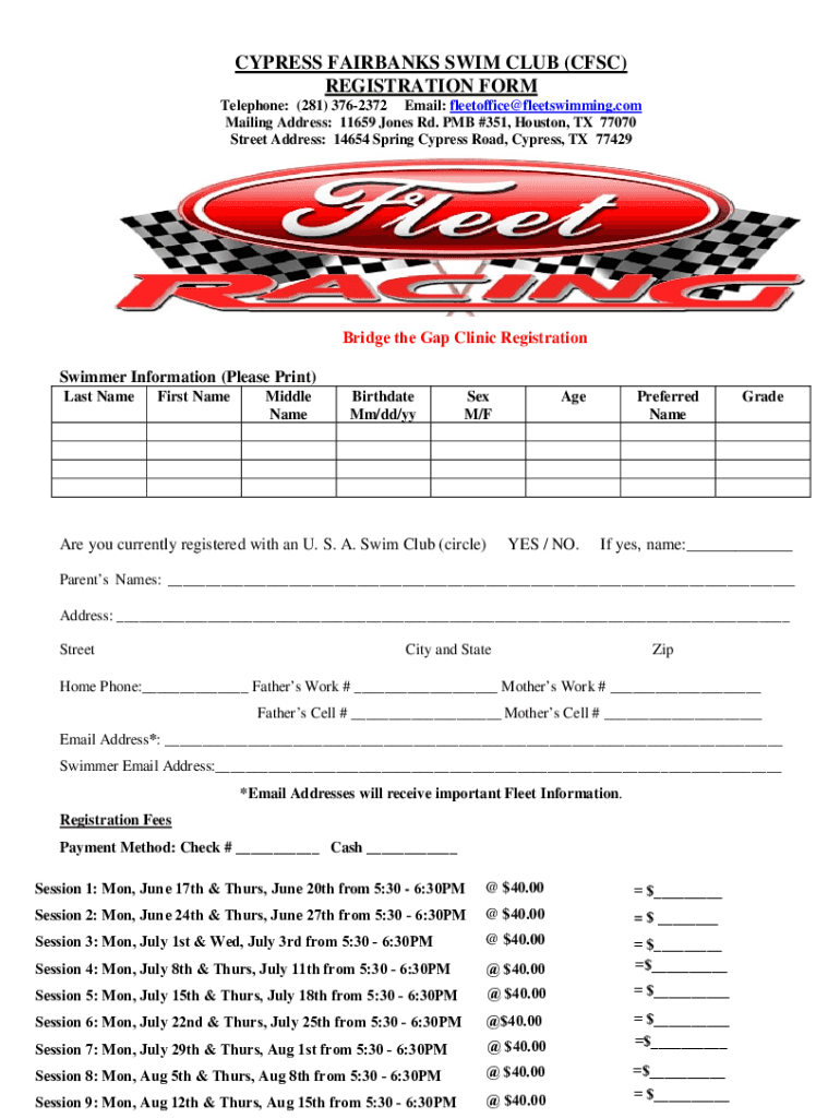 Fillable Online cypress fairbanks swim club (cfsc) registration form ...
