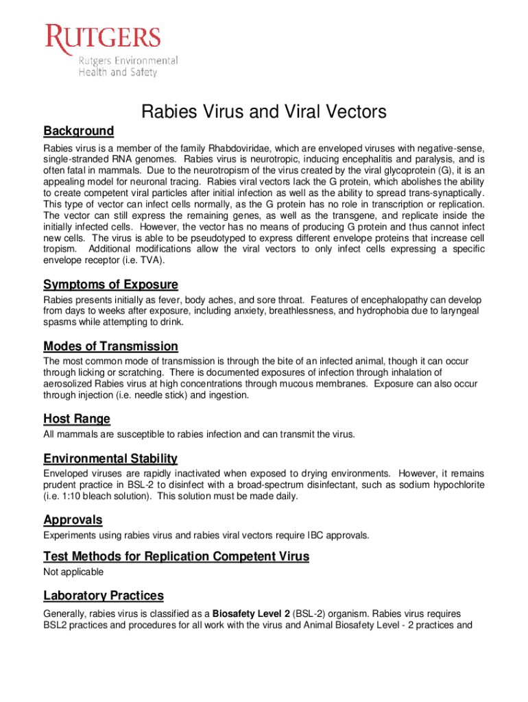 Fillable Online Rabies Virus Fact Sheet - Environmental Health & Safety ...