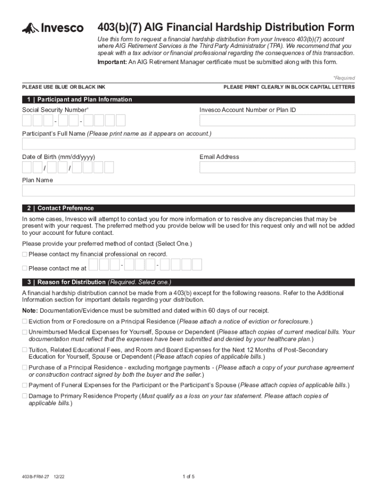 403(b)(7) Financial Hardship Distribution Form - Blank Fillable ...
