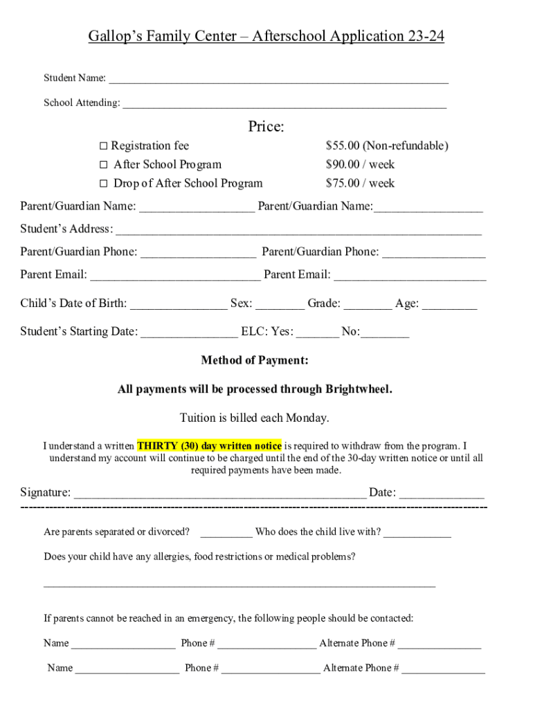 Fillable Online Gallops Family Center Afterschool Application 23-24 Fax Email Print - pdfFiller