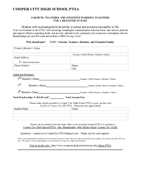 Fillable Online fl01803656 schoolwires PTSA - Membership Form Fax Email ...
