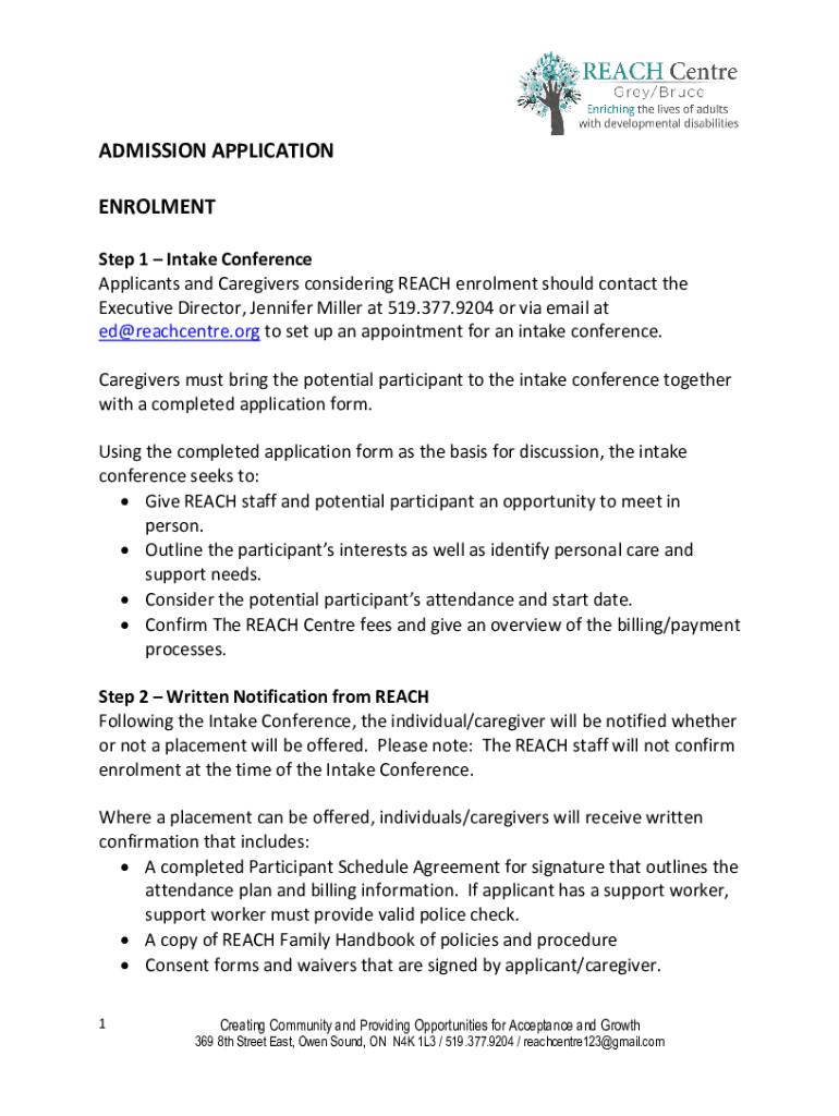 Fillable Online ADMISSION APPLICATION ENROLMENT Fax Email Print - pdfFiller