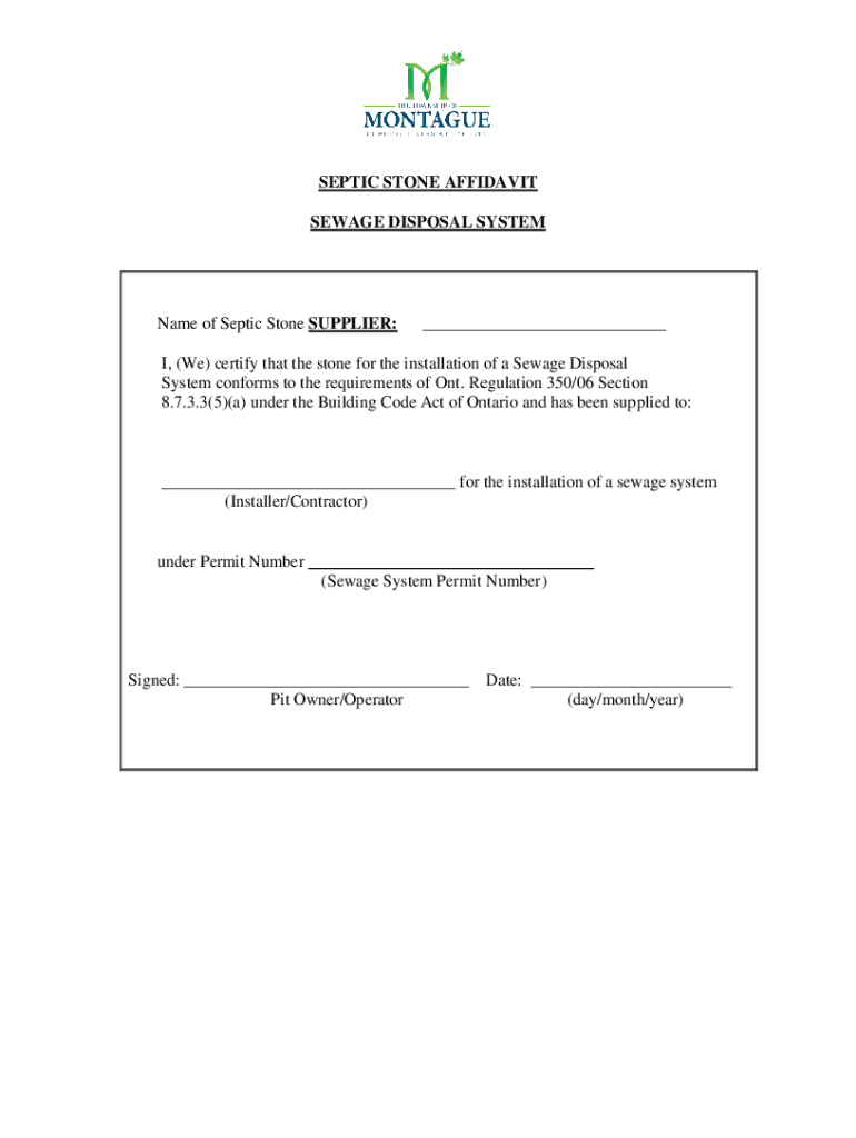 Fillable Online Septic Stone Affidavit Sewage Disposal System Fax Email ...