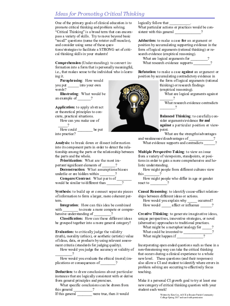 Fillable Online The Importance Of Critical Thinking, and how to improve ...