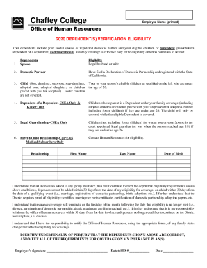 Fillable Online Dependent Eligibility Re-Verification - Human Resources ...