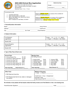 Fillable Online 2023-2024 School Bus Application English and Spanish ...