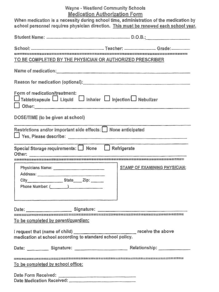 Fillable Online Fillable Online wwcsd Medication Authorization Form Fax ...