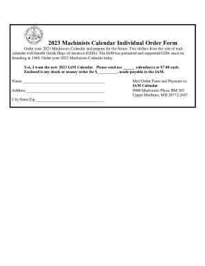 Fillable Online 2023 Machinists Calendar Individual Order Form Fax Email Print - pdfFiller