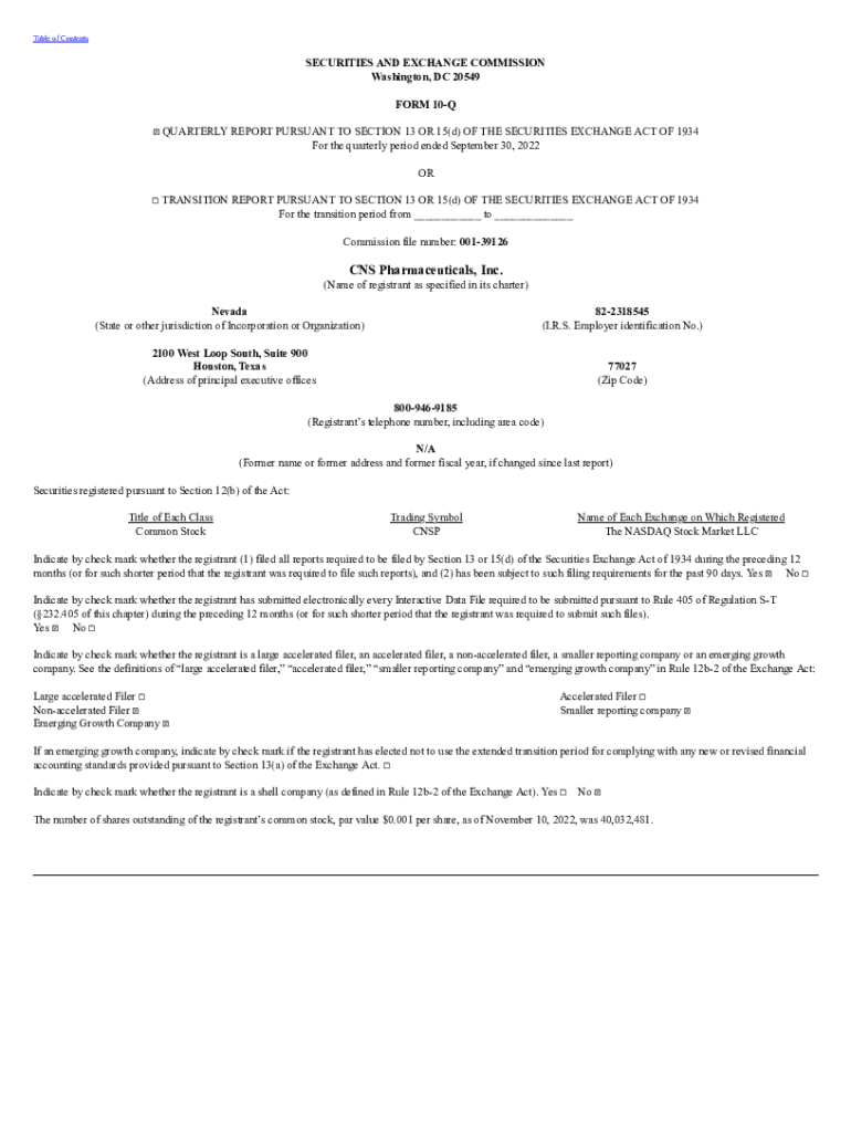 Fillable Online CNS Pharmaceuticals, Inc Fax Email Print - pdfFiller