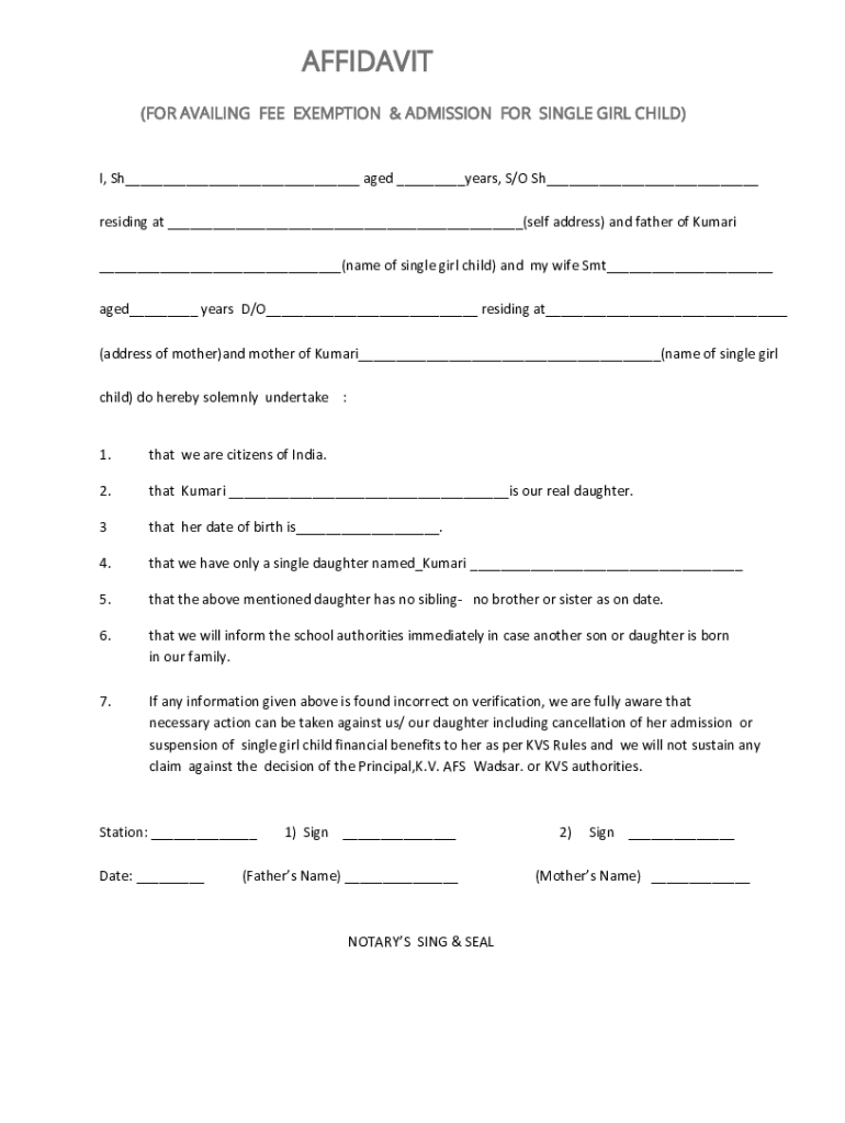 Fillable Online Declaration/Affidavit form of Annual Income of Family ...