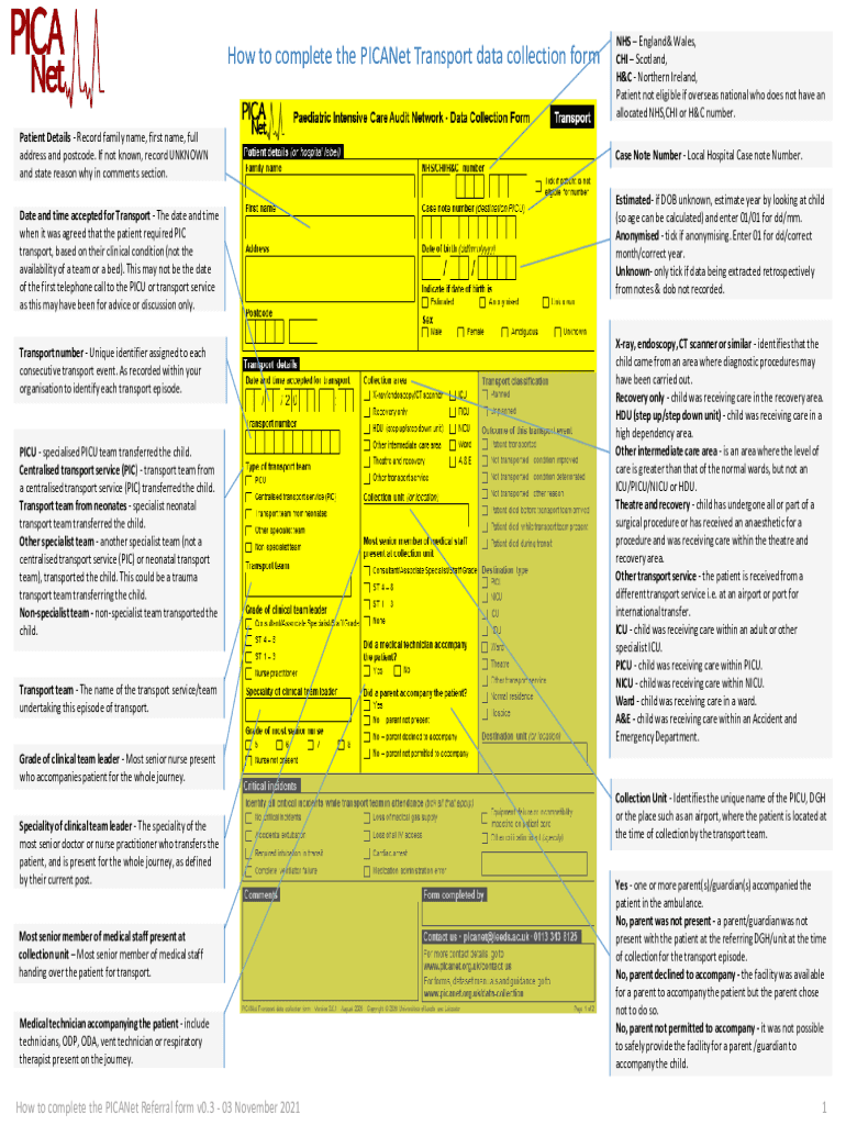 Fillable Online How to complete the PICANet Transport data collection ...