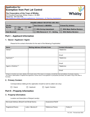 Fillable Online Application For Exemption From Part Lot Control ...