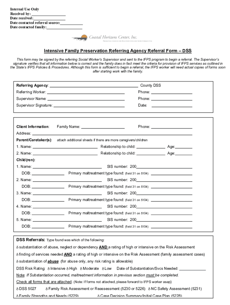 Fillable Online Intensive Family Preservation Referring Agency Referral ...