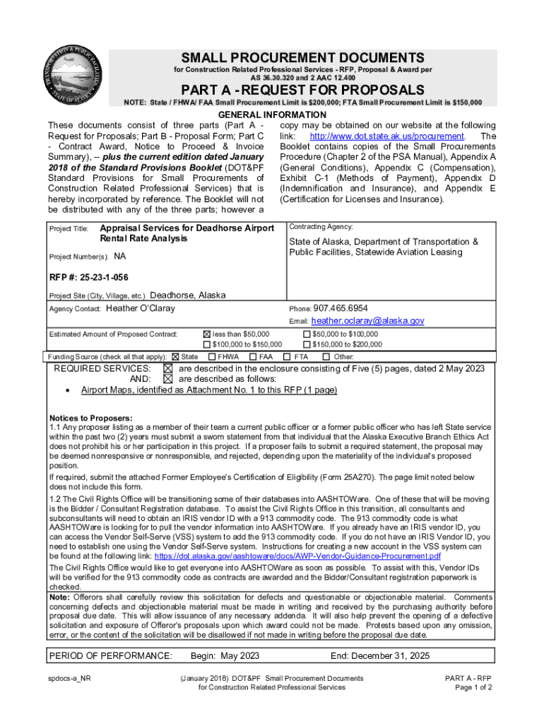 Fillable Online dot alaska SMALL PROCUREMENT DOCUMENTS For Construction ...