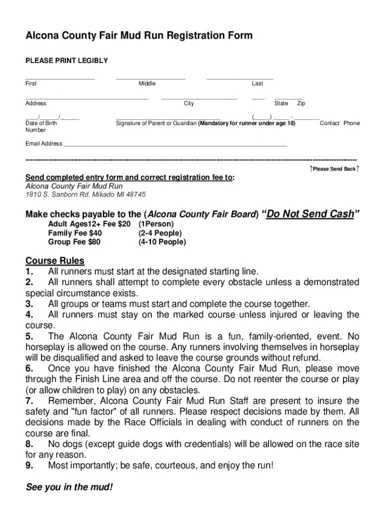 Fillable Online Alcona County Fair Mud Run Registration Form Fax Email ...