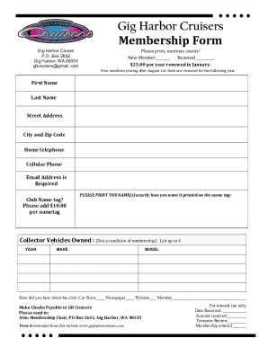 Fillable Online Gig Harbor Cruisers Membership Form Fax Email Print ...