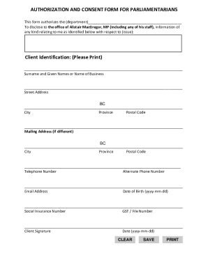 Fillable Online AUTHORIZATION AND CONSENT FORM FOR ... Fax Email Print ...