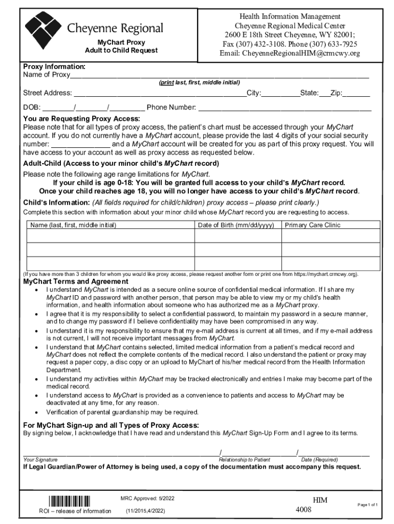 Fillable Online Cheyenne Regional Medical Center - East Campus Fax ...