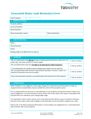 Fillable Online Leak Adjustment Request Form - Water Meter Service Fax ...