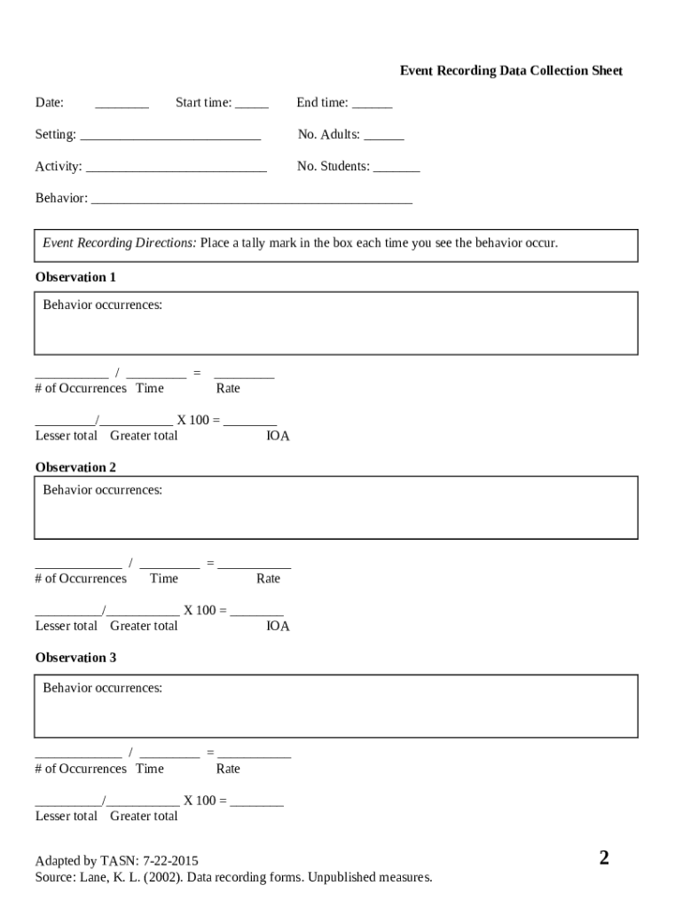 Beaufort County Schools Observations/Data Collection Sheet Doc Template ...