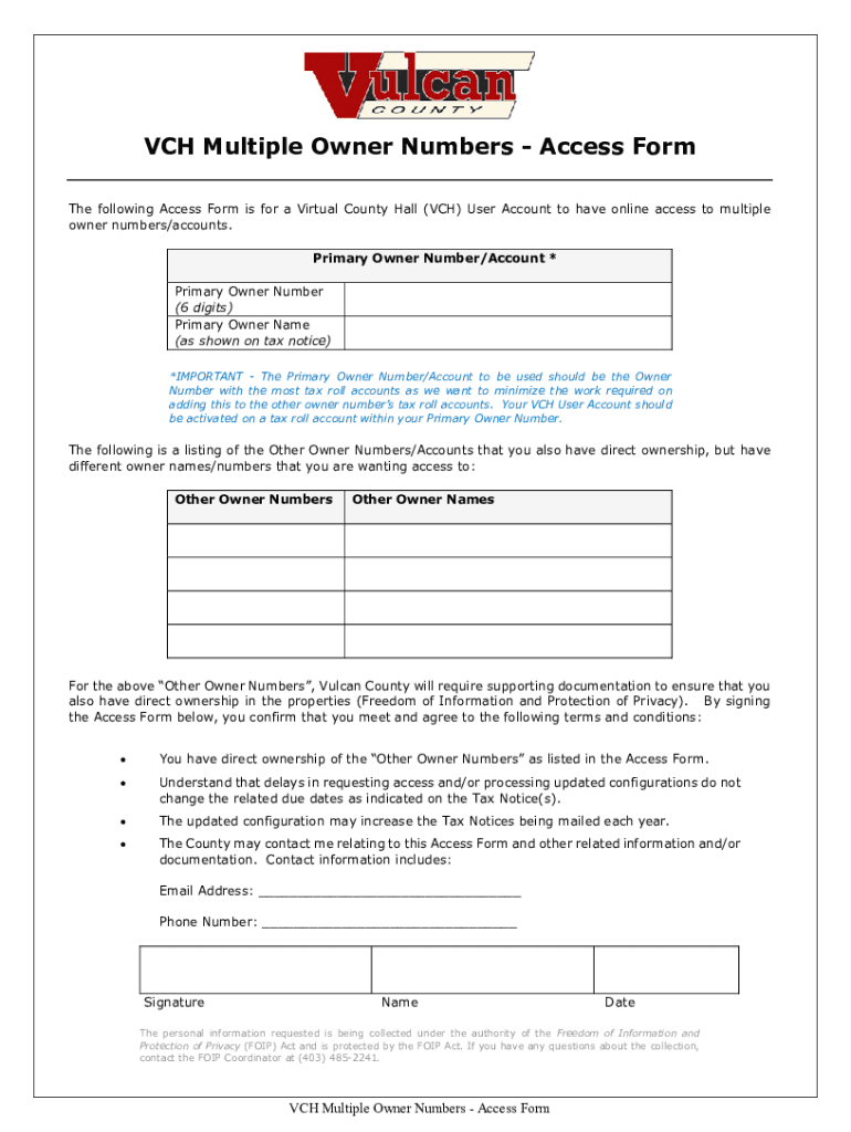 Fillable Online VCH Multiple Owner Numbers - Access Form Fax Email Print - pdfFiller