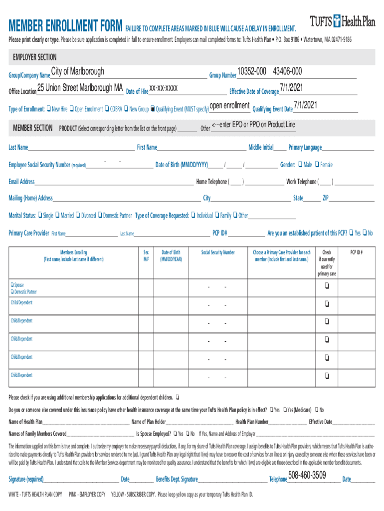 Fillable Online city of marlborough fy2023 open enrollment and benefits ... Fax Email Print ...
