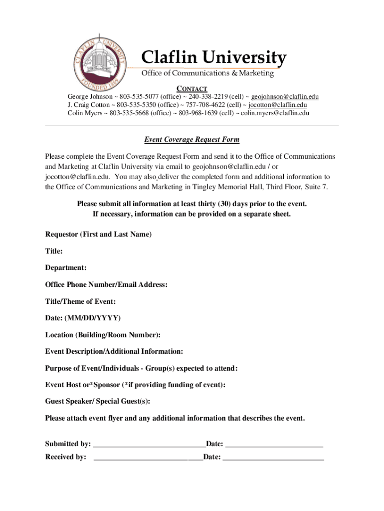 Fillable Online Claflin's Mass Communications Department Showcases ...