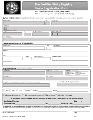Fillable Online The Certified Bully Registry Single Registration Form ...