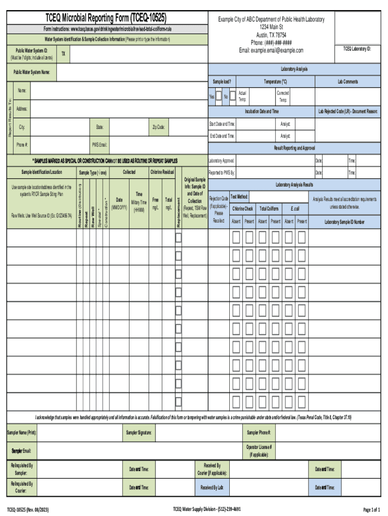 Fillable Online TCEQ Form 10525 Microbial Reporting Form. Microbial ...