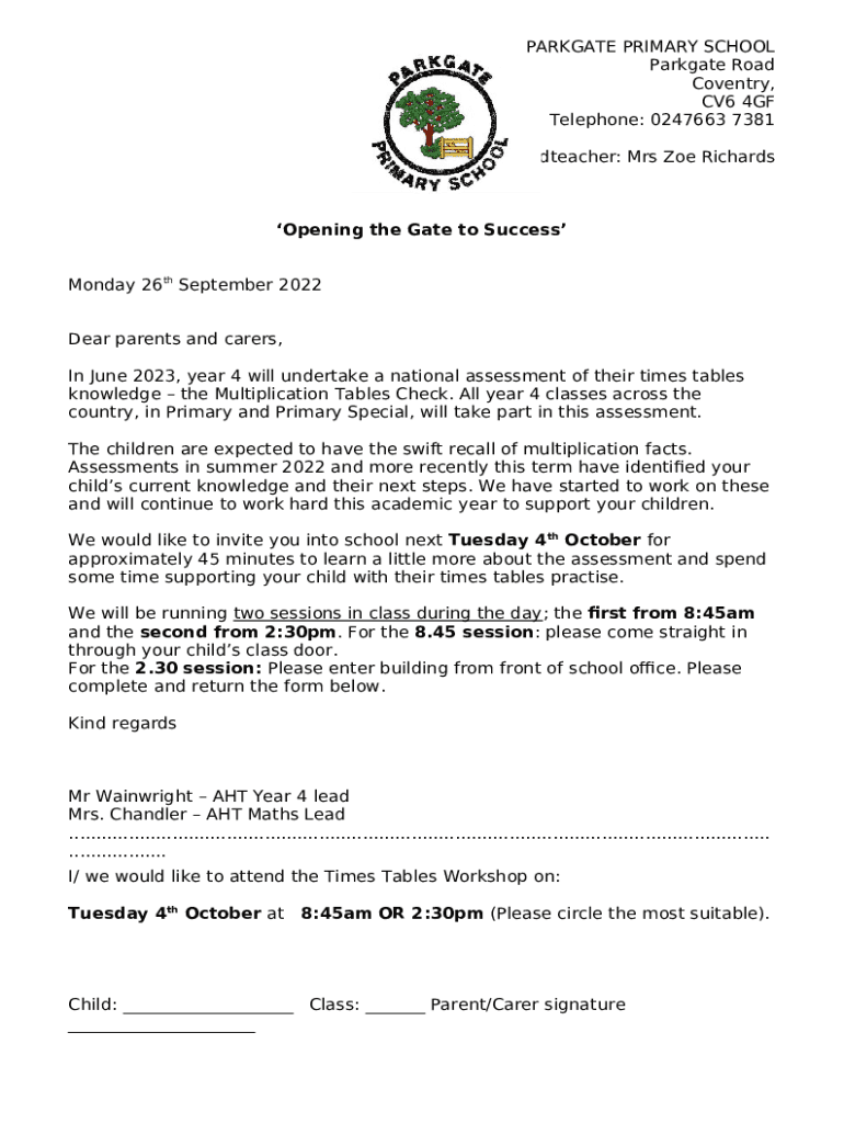 Park Gate Primary School Doc Template | pdfFiller