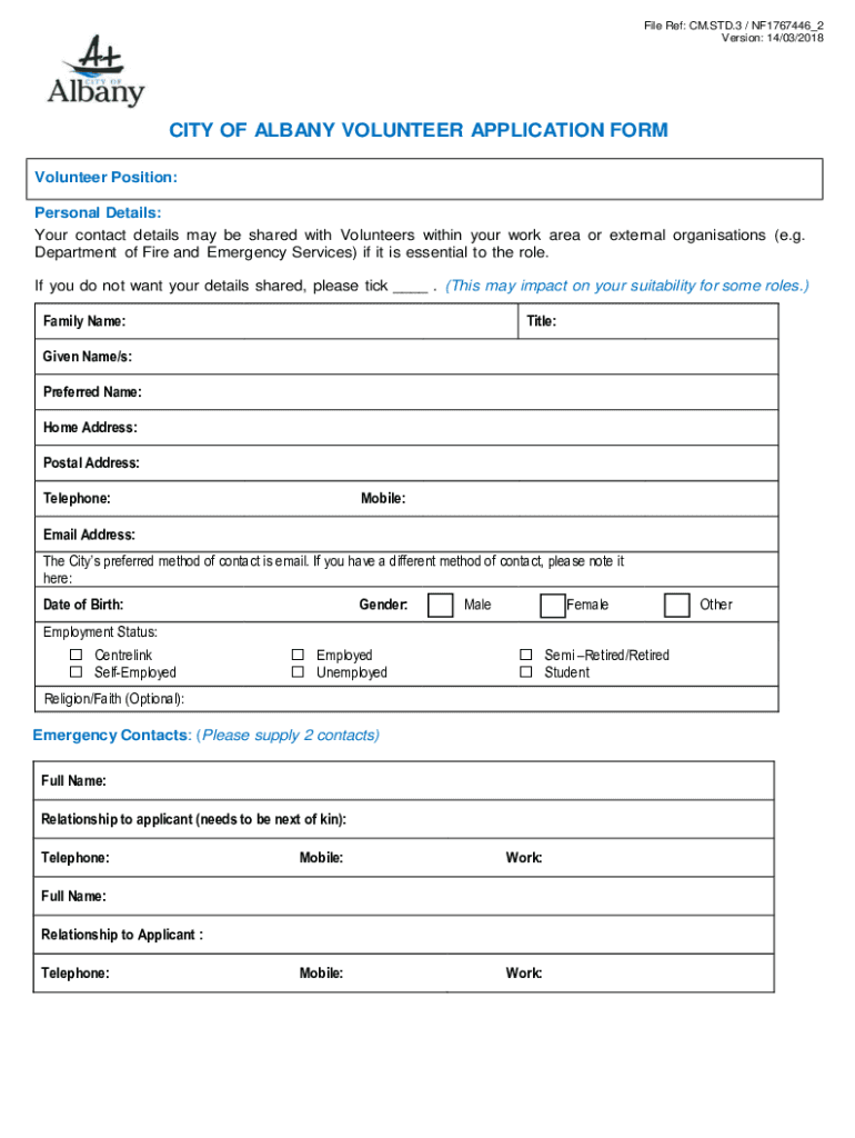 Fillable Online City of Albany Volunteer Application Form Fax Email Print - pdfFiller
