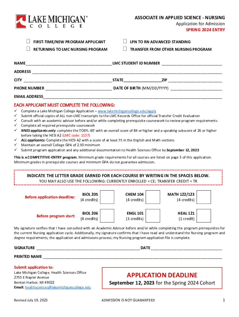 Fillable Online Nursing Program ApplicationEl Camino College Fax Email ...