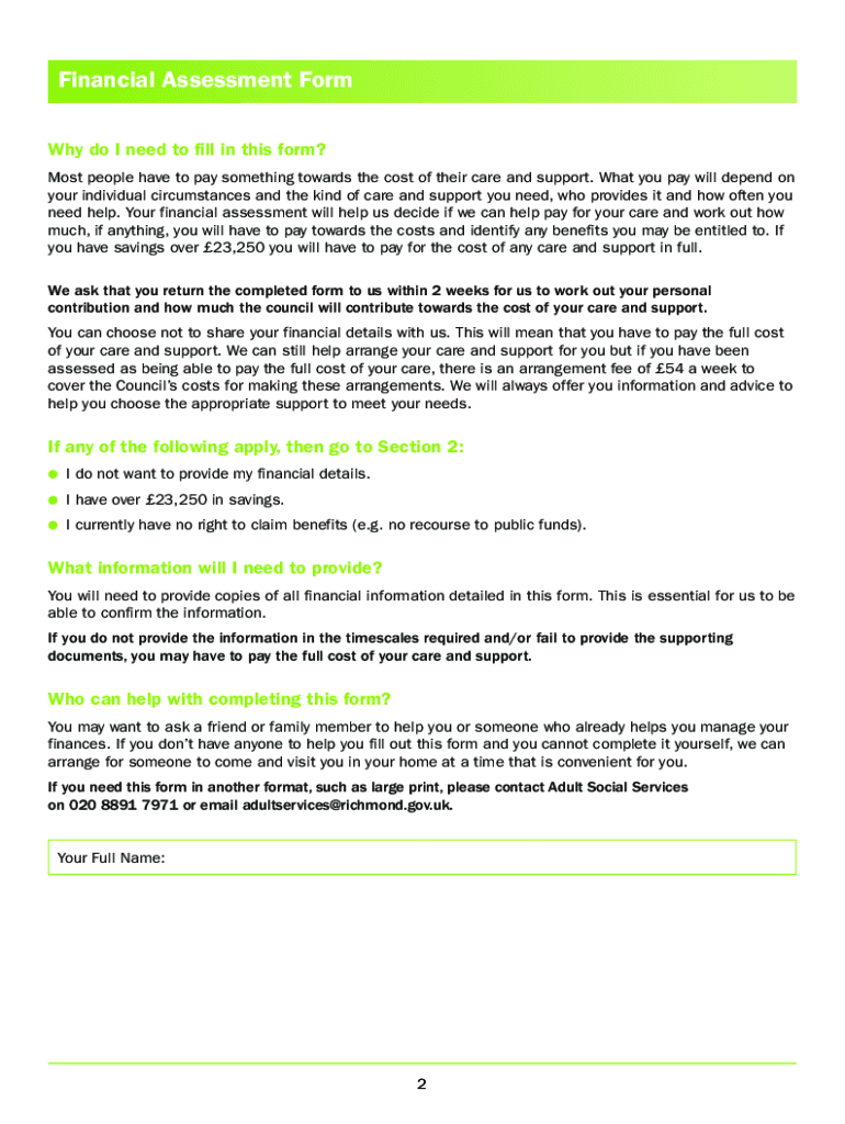 Fillable Online Richmond Financial Assessment Form Fax Email Print ...