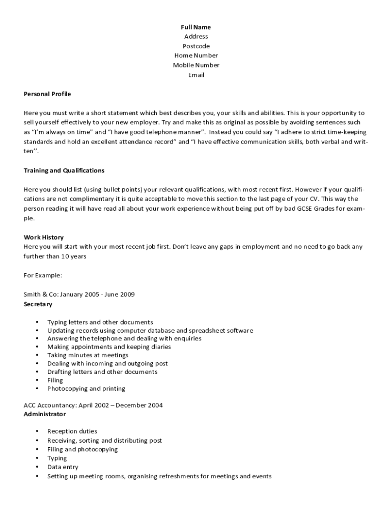 Fillable Online Download our CV template Fax Email Print - pdfFiller