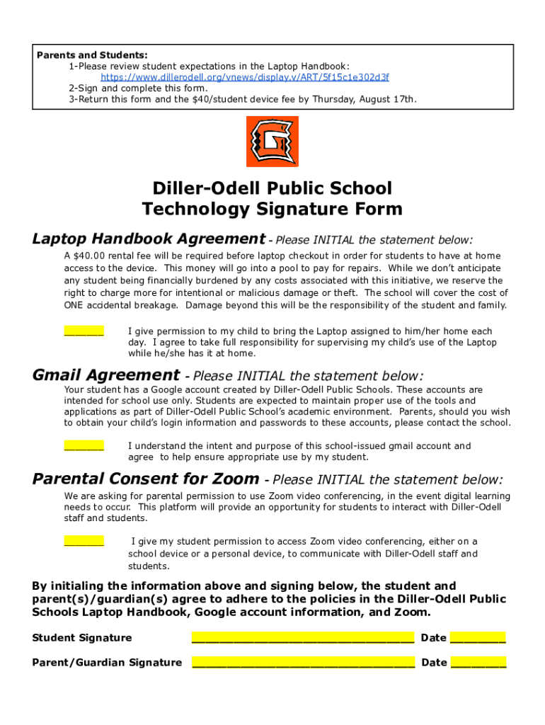 Fillable Online Diller-Odell - JH/HS Technology Information and ...
